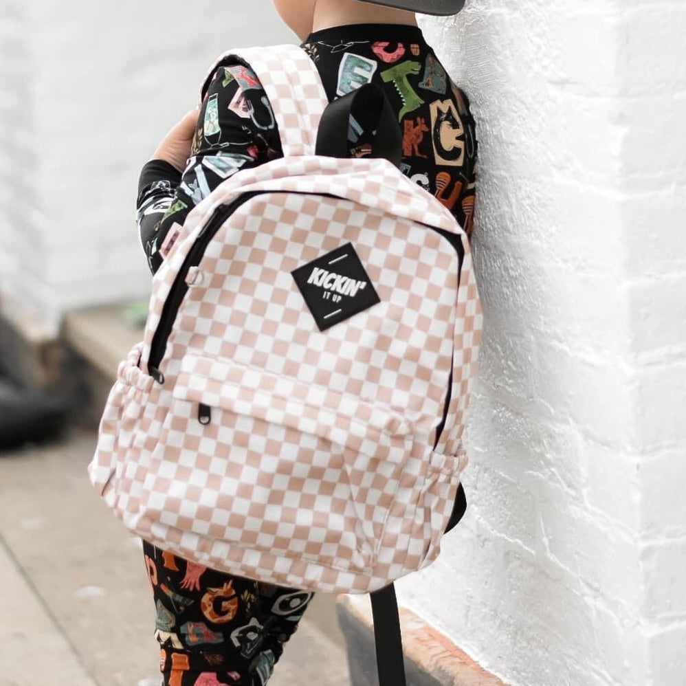 Mid-Size Tan Checkered Backpack – Young and Rad Co.